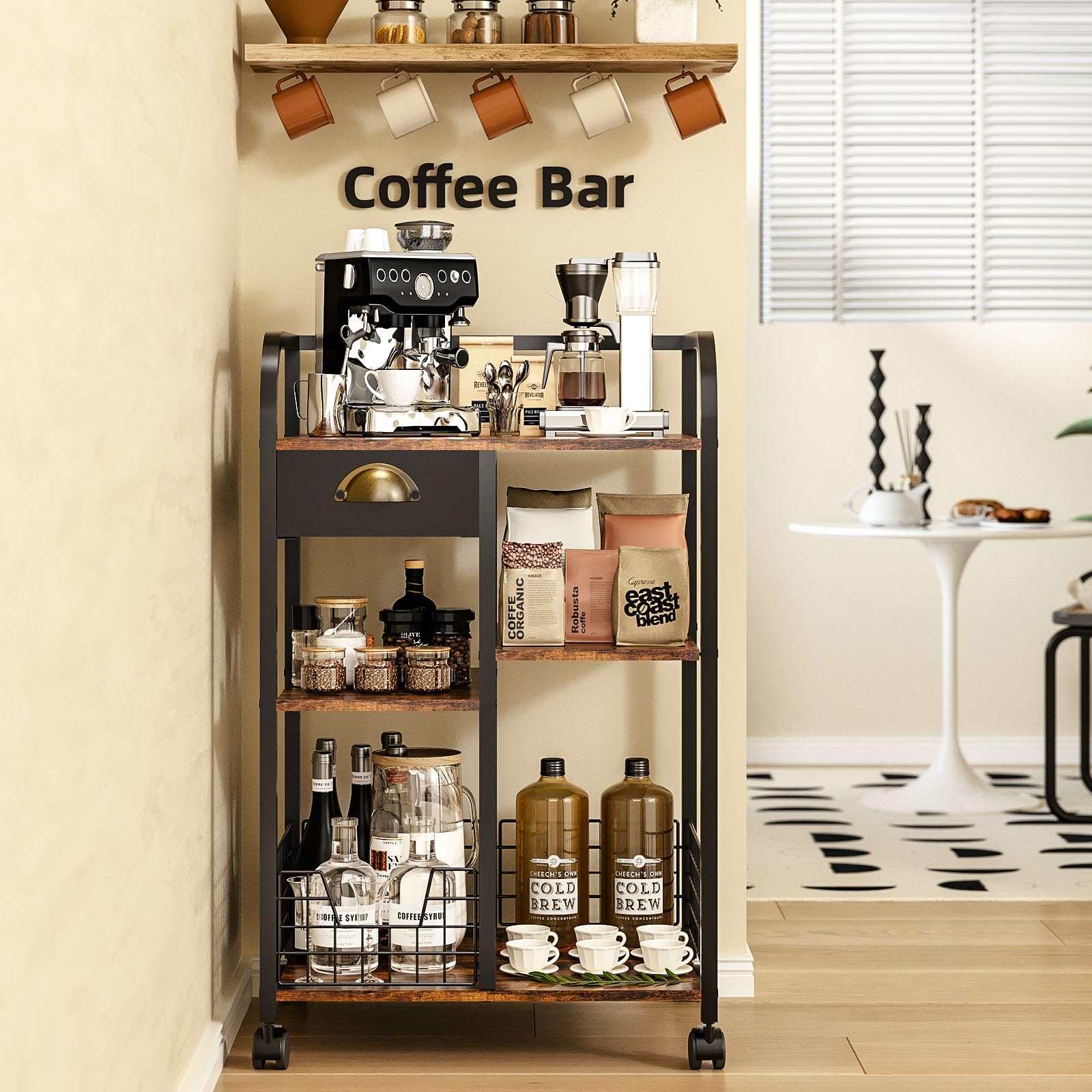 keomaisyto Coffee Bar with Wheels, Mobile Coffee Table with Storage ...