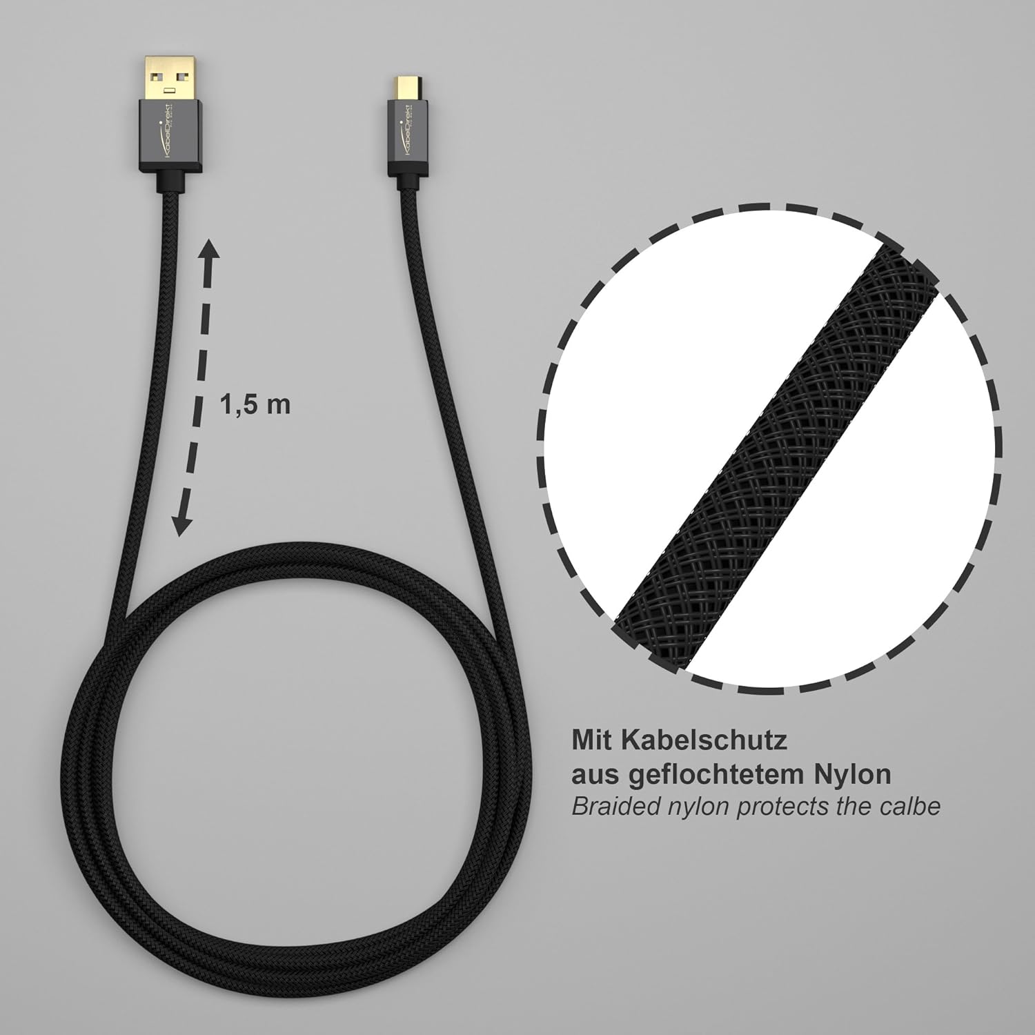 KabelDirekt – 5 x 1.5m Micro USB Cable (USB 2.0, Synch & Charge Cable ...