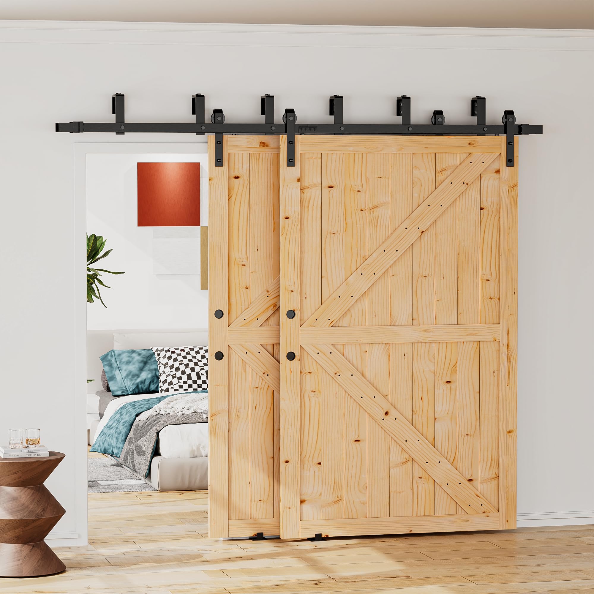 SKYSEN 48in x 84in Double Sliding Barn Doors with 9FT Double Track ...