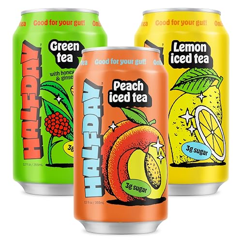 HALFDAY Prebiotic Iced Tea Lemon, Peach & Green Tea Variety Pack ...