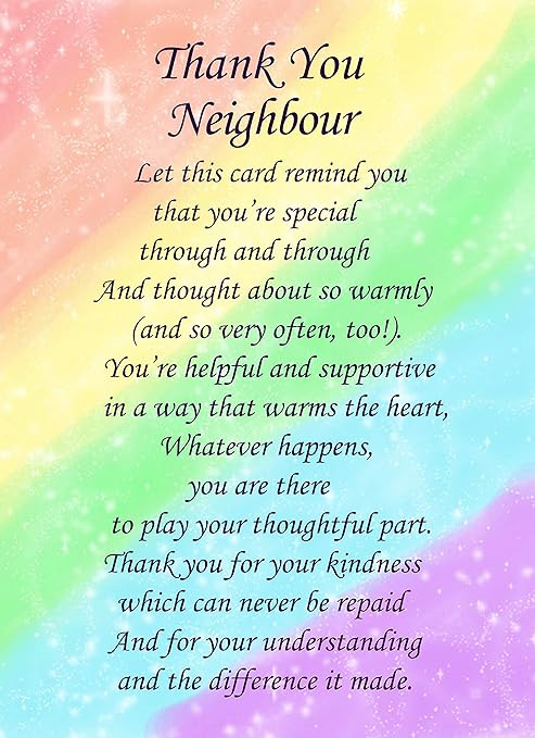 Thank You 'Neighbour' Poem Verse Greeting Card: Amazon.co.uk: Office ...