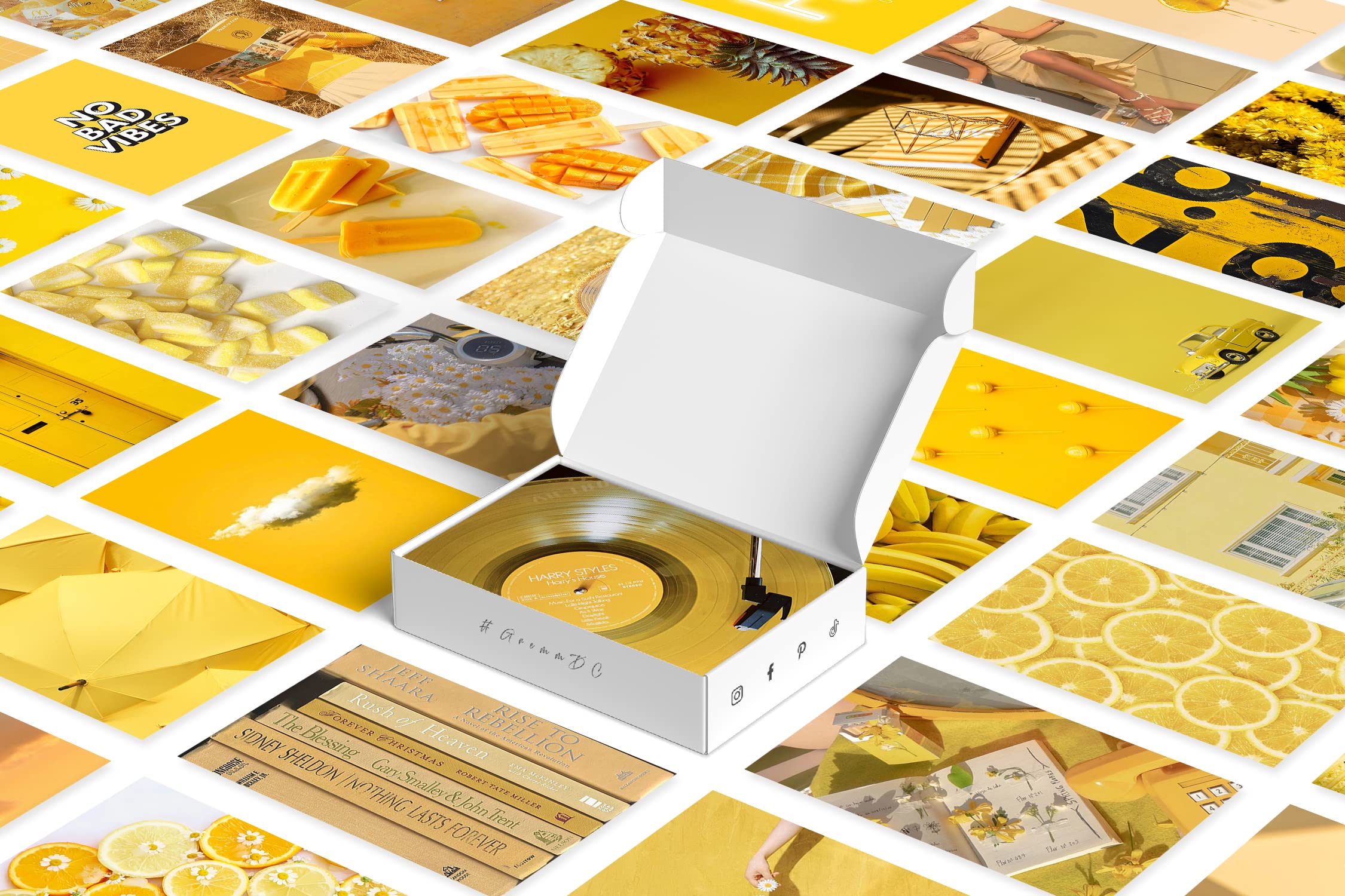 Bright Yellow Wall Collage Kit - 50 Aesthetic Posters For Room Decor ...