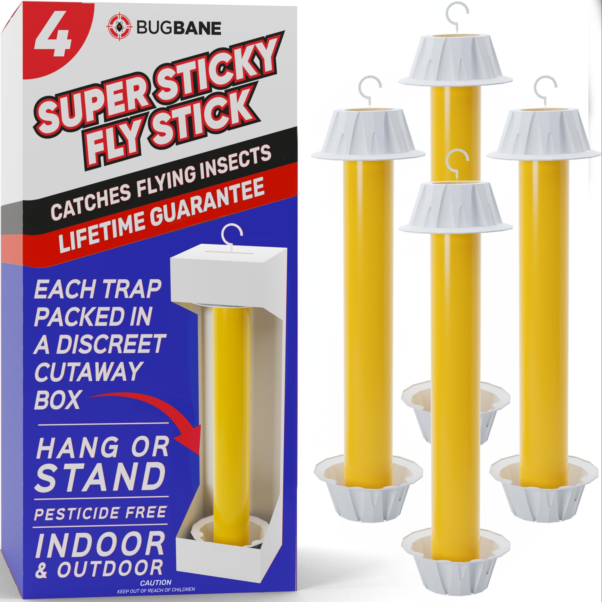 Fly Stick Sticky Fly Traps for Indoors Outdoor 4pk. Non-Toxic Super ...