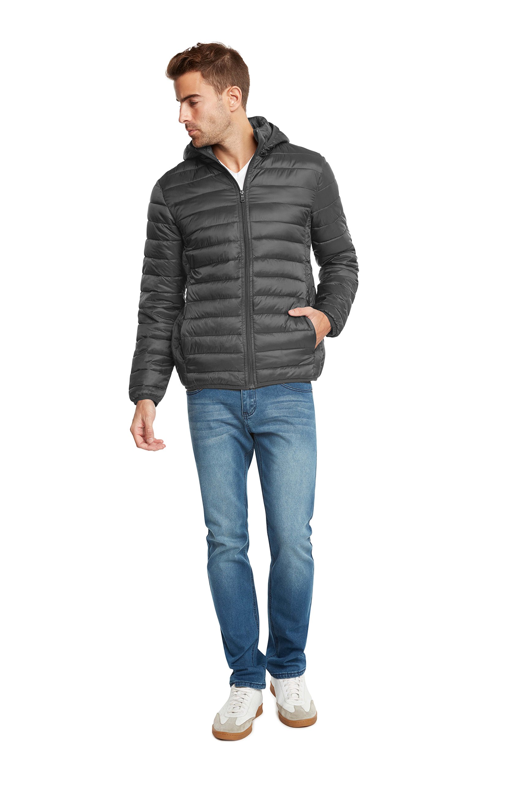 9 Crowns Essentials Men's Lightweight Puffer Jacket-Gray-Large | Homer ...