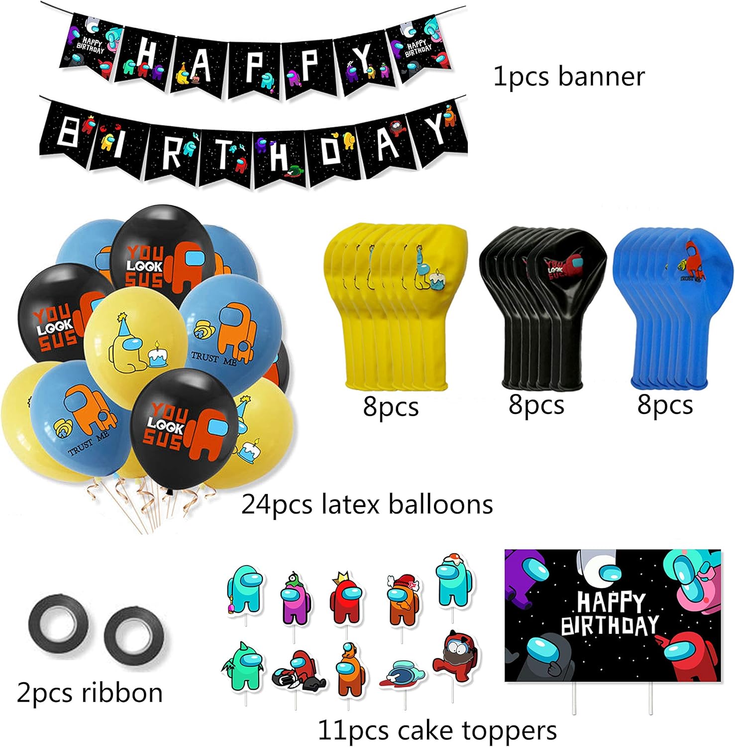 Birthday Decorations Among Us Balloon Happy Birthday Banners Cake ...