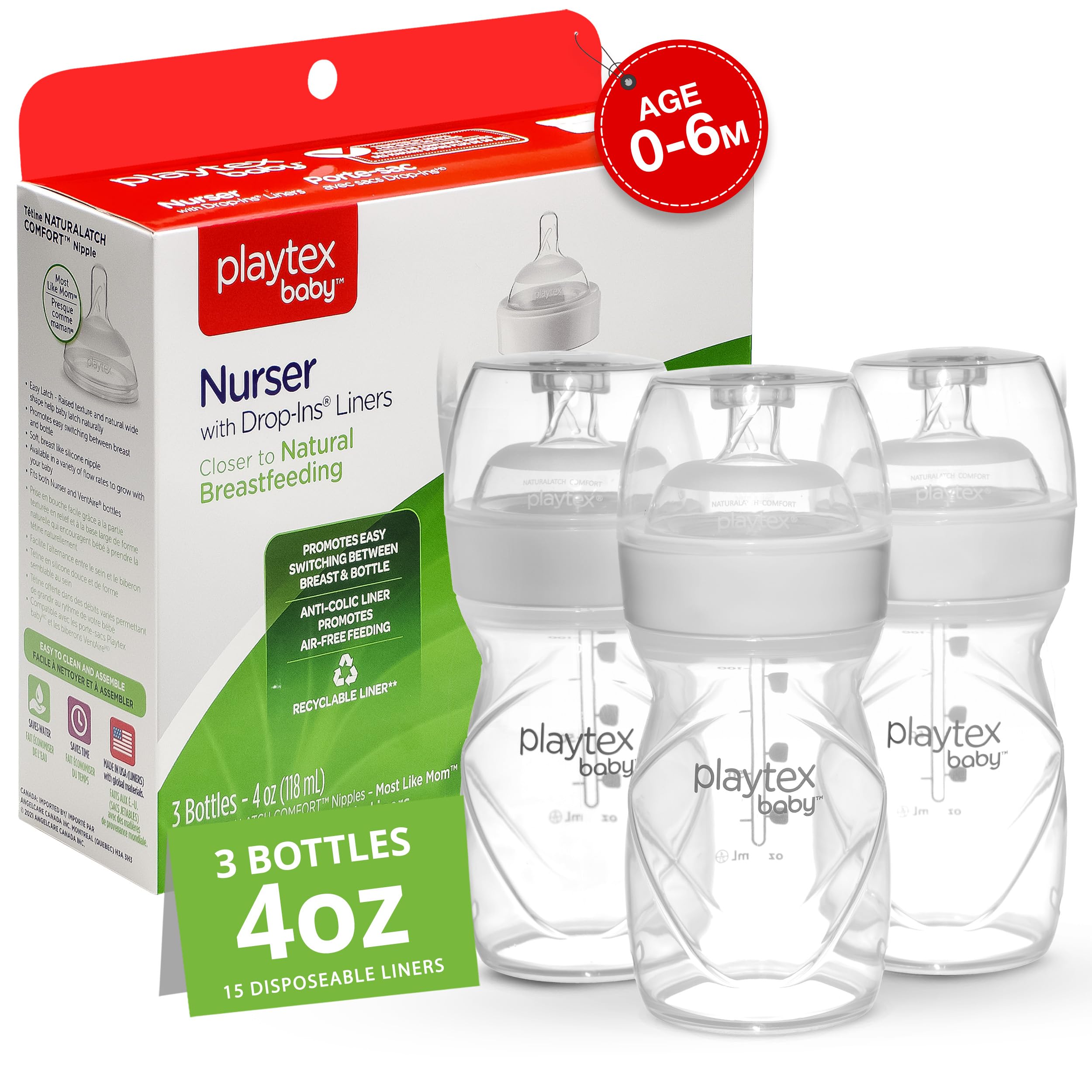 Playtex Baby Anti-Colic, Reduce Gas, Air Free Nurser Bottle with Pre ...