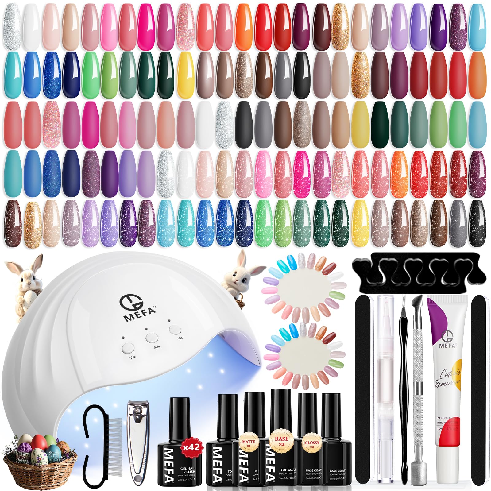 MEFA 60 Pcs Gel Nail Polish Kit with U V Light, 42 Colors All Seasons ...