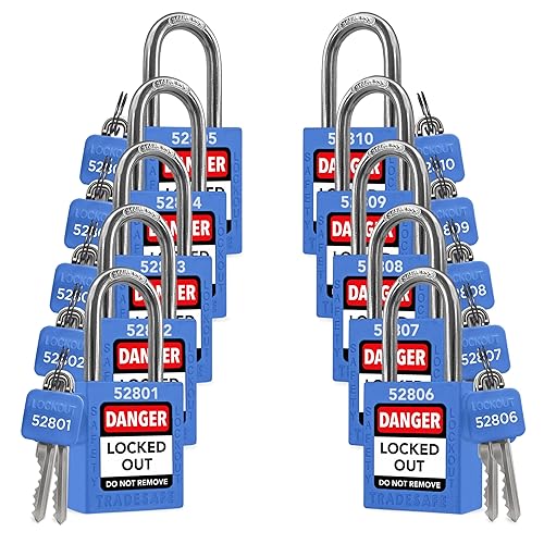 TRADESAFE Lockout Tagout Locks Set - 10 Blue Loto Locks, Lockout Locks ...
