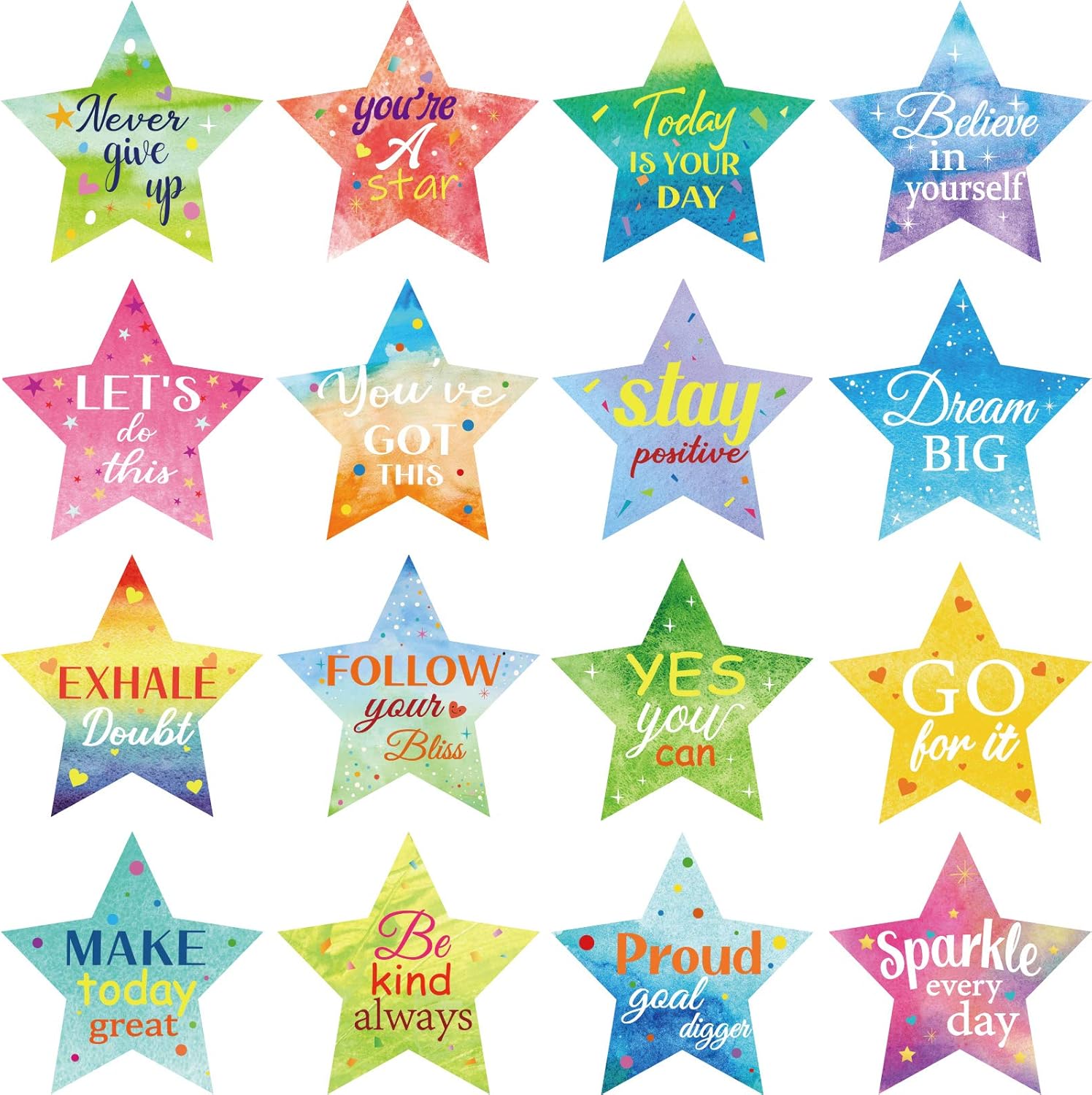 64 Pieces Star Positive Sayings Cutout Colorful Star Shaped ...