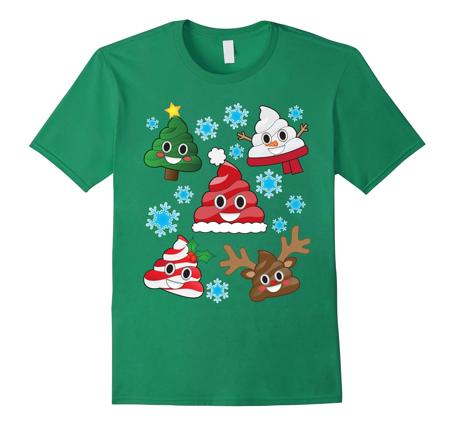 Funny Emoji Christmas Poop Cute Holiday Snowflake T-Shirt-CD – Canditee