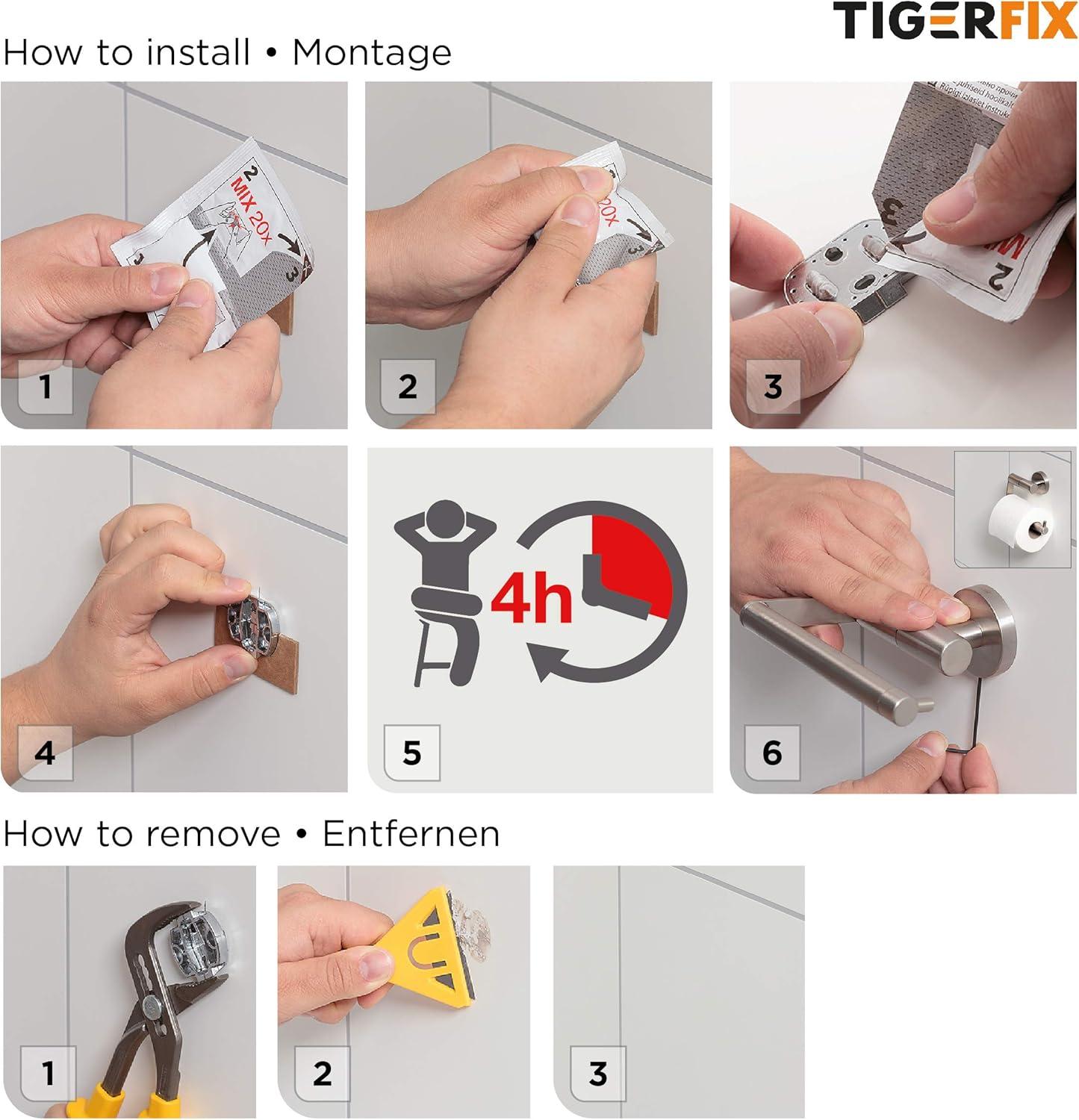 Tiger Tigerfix 1 Adhesive System, Metal, Chrome, 4 x 3.5 x 0.6 cm ...