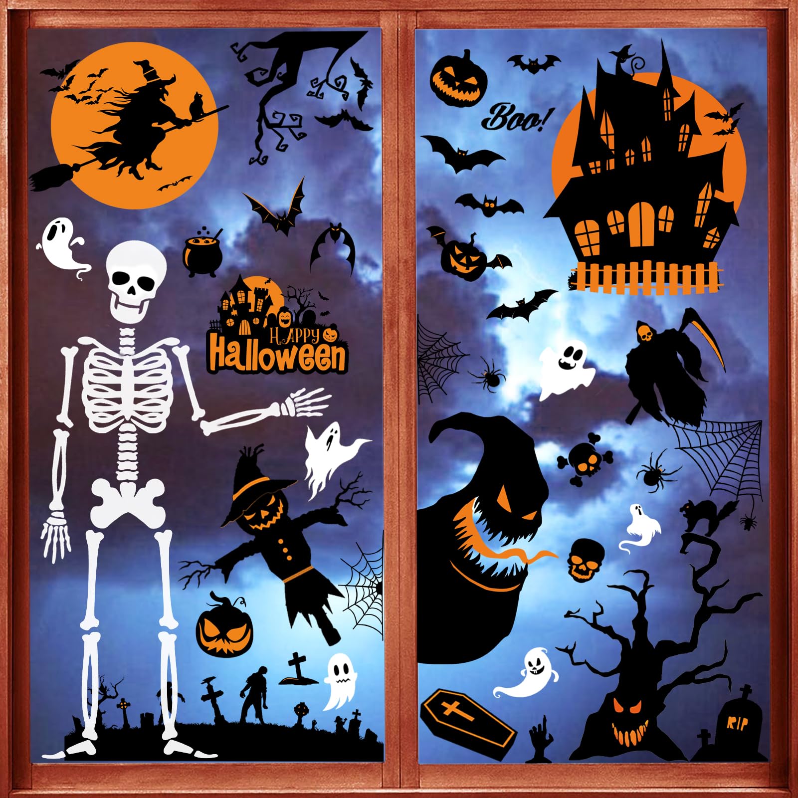 NEWMIAO Halloween Window Stickers, 9 Sheets Window Clings Decals for ...