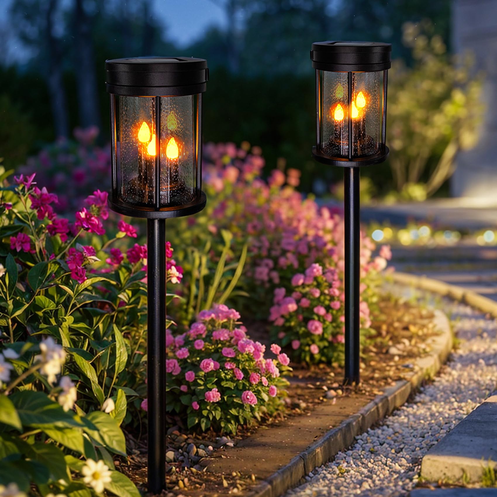 Outdoor Garden Solar Stake Lights Flickering Candle Lantern Lighting ...