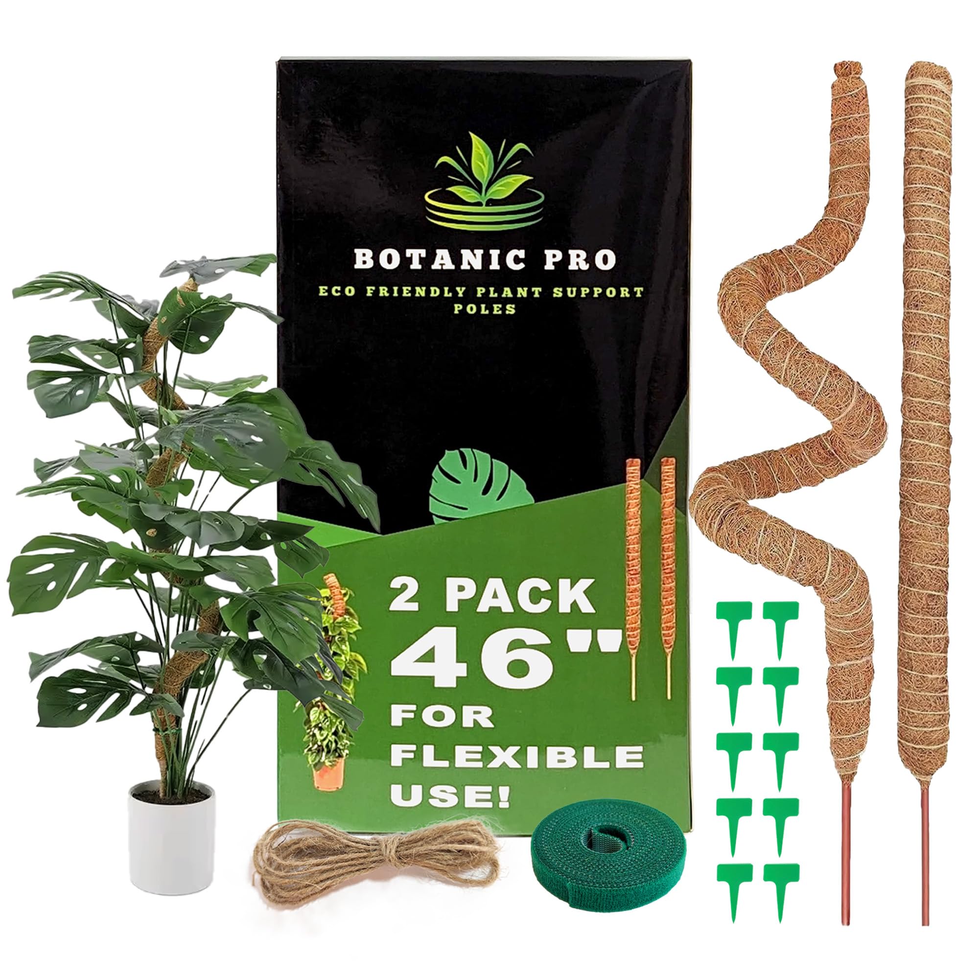 Botanic Pro 2 Pack Moss Pole, 46" Bendable Plant Poles for, Tall Plant ...
