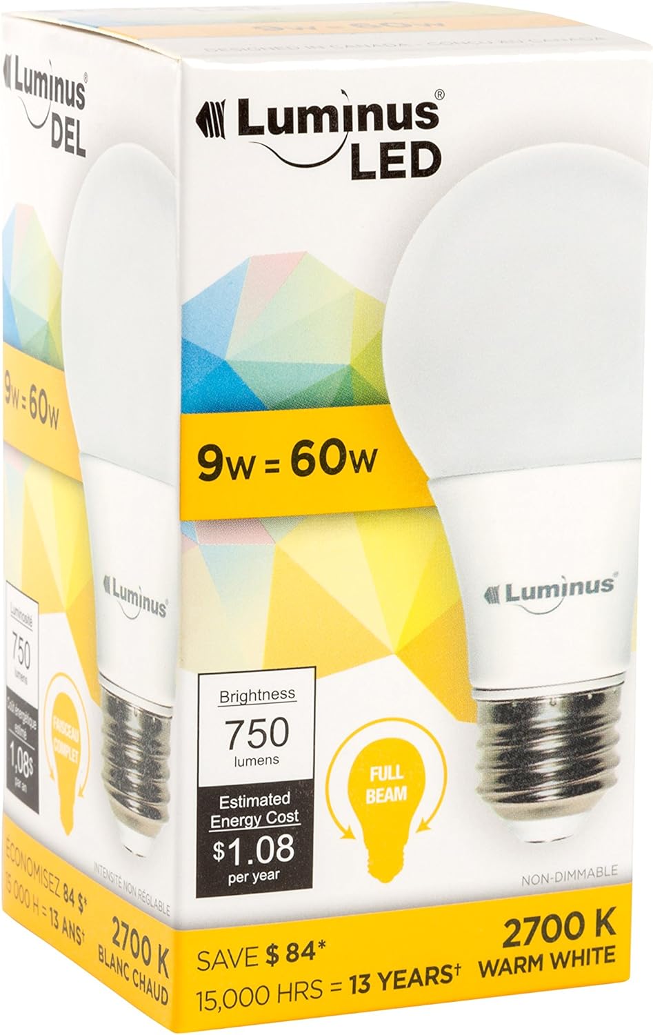 Luminus PLYC1352A Eco-9W (60W) 750 Lumens 2700K Non-Dimmable Led Light ...