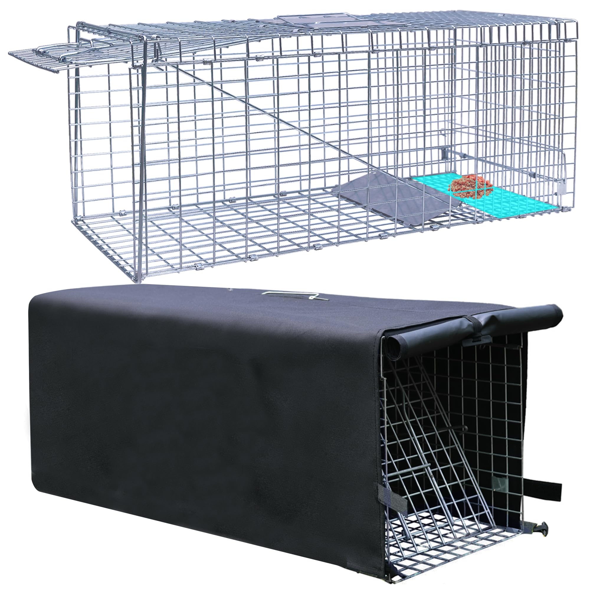 Live Animal Trap Cage with Cover, Cat Trap for Stray Cats 32 Inch Heavy ...