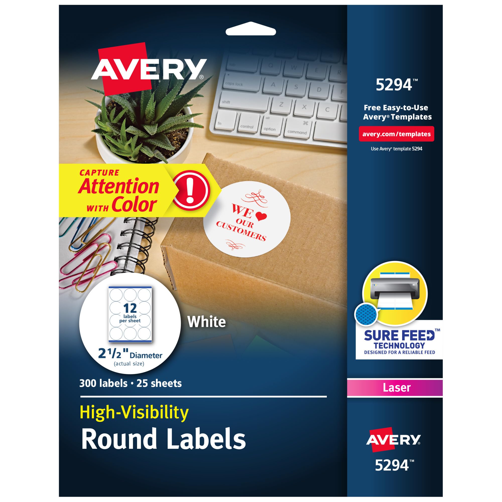 Mua Avery High Visibility Printable Round Labels with Sure Feed, 2.5 ...