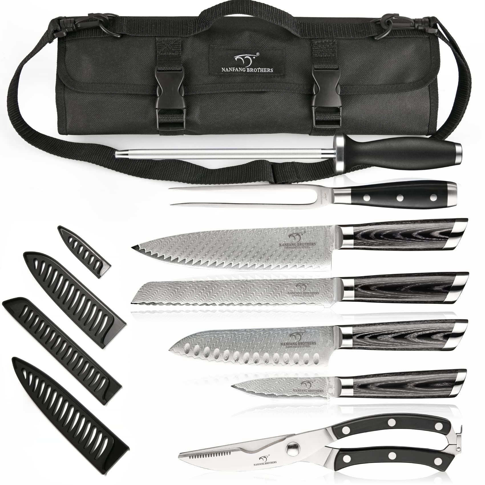 NANFANG BROTHERS Chef Knife Set with Bag, 8 Pieces Damascus Steel Chef ...