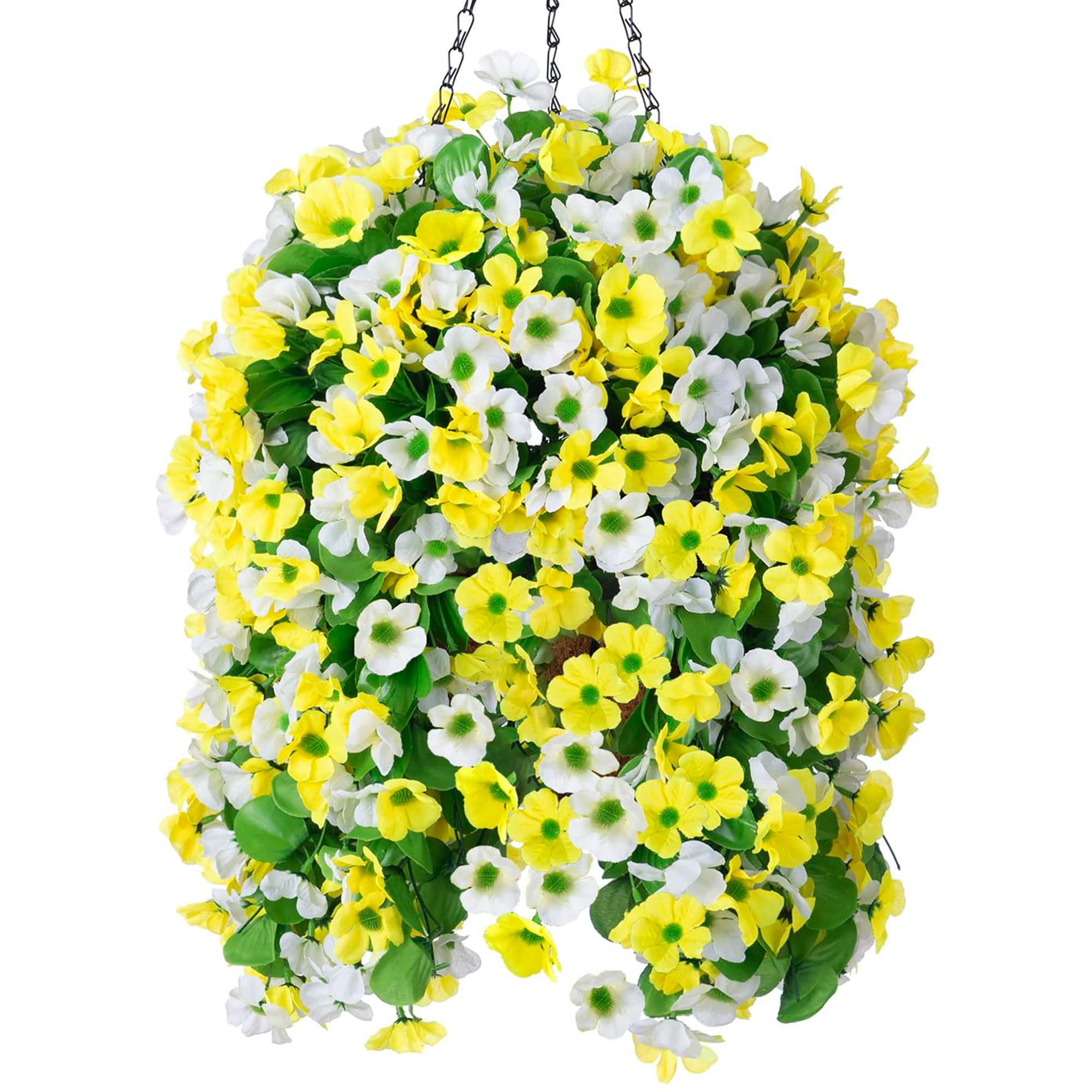 Ammyoo Artificial Hanging Flowers in 12 inch Basket, Fake Plant Silk ...