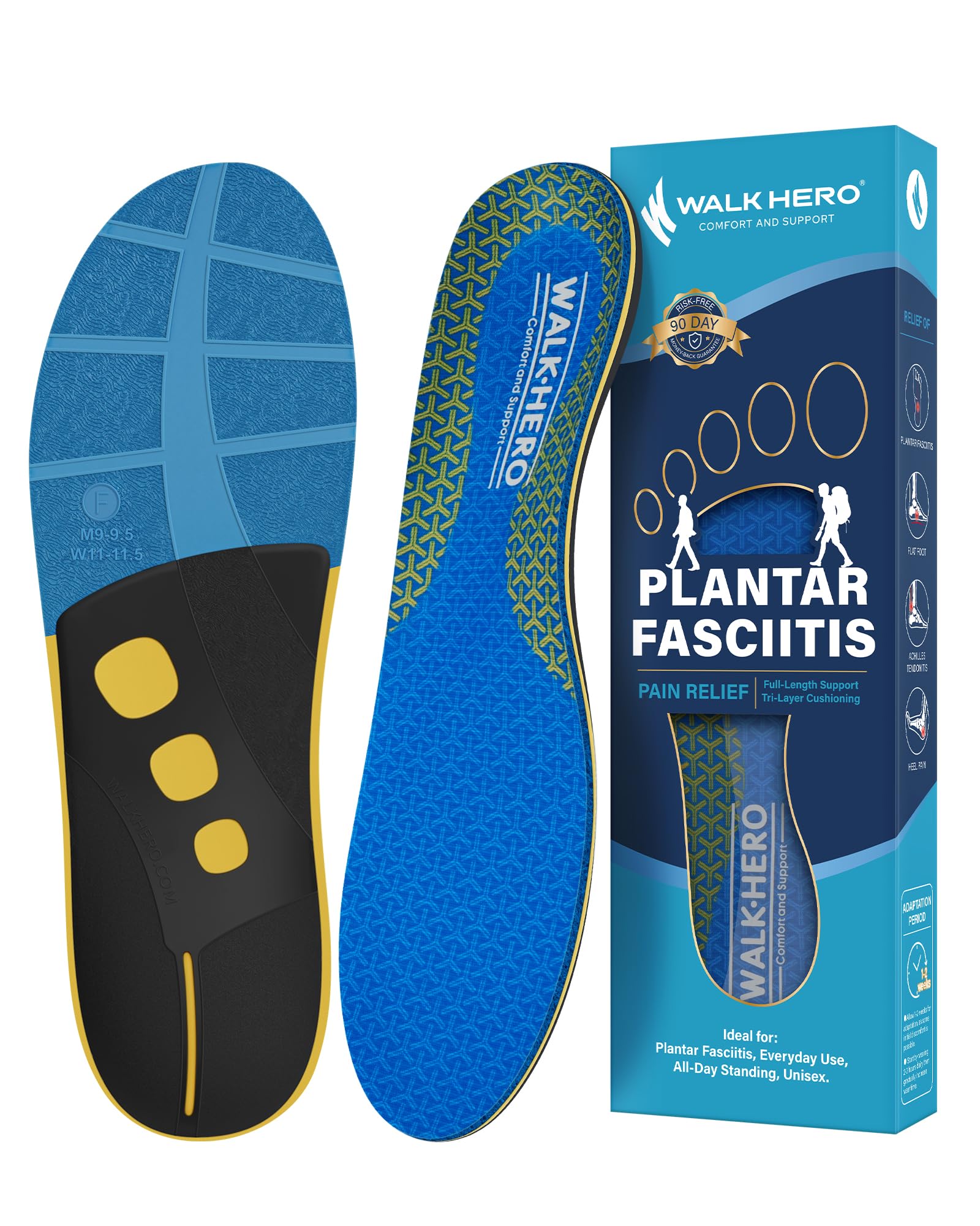 WalkHero Plantar Fasciitis Insoles - Arch Support Inserts for Men ...
