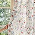 Amazon.com: SUOUO Red Floral Semi Sheer Curtains Linen Textured for ...