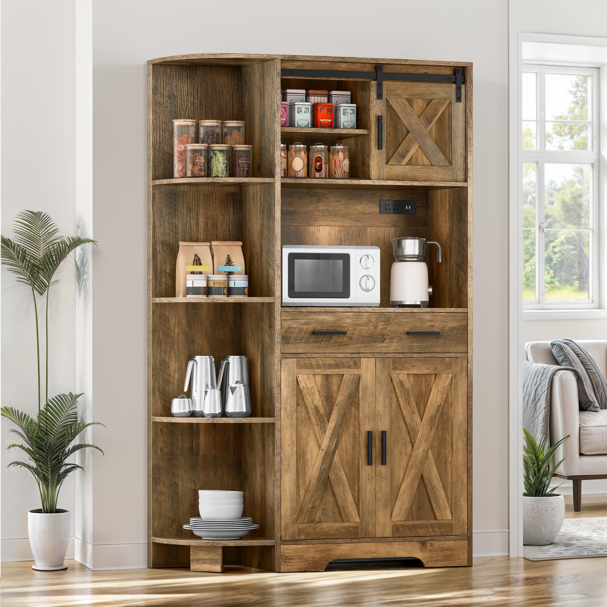 DWVO Kitchen Pantry Cabinet with Drawer, Farmhouse Baker Rack with ...