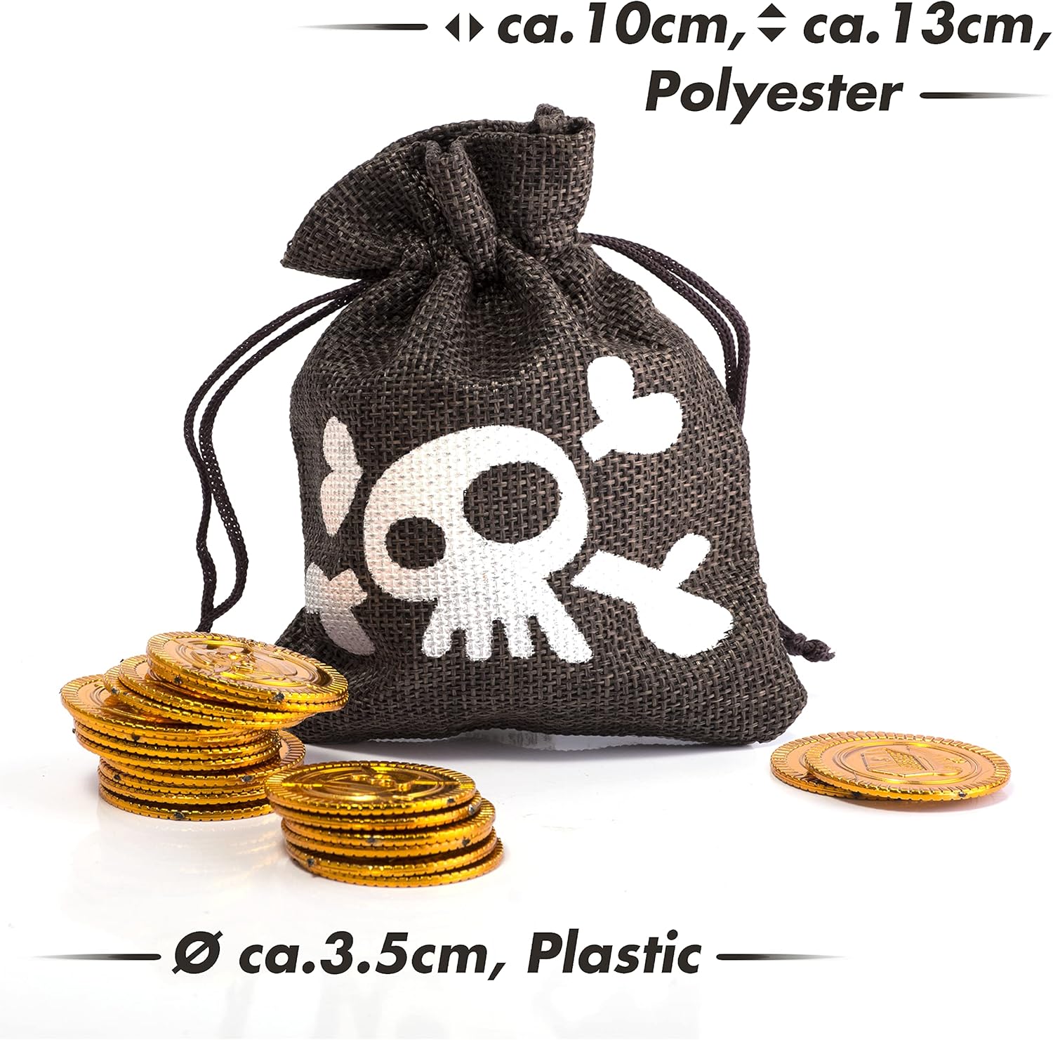 papapanda Pirate Treasure Bag Gold Coins Captain Pouch Skull Children ...