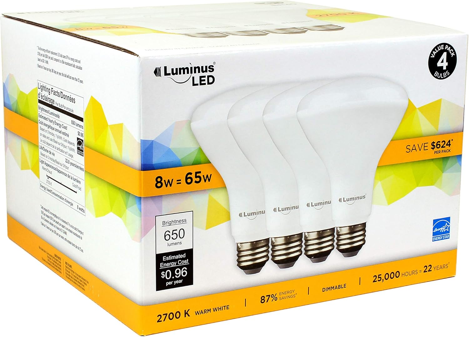 Luminus PLYC5294 BR30-8W (65W) 650 Lumens Warm White 2700k Dimmable LED ...