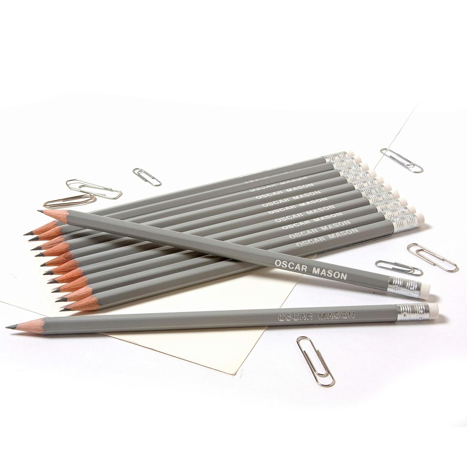 12 HB Graphite Pencils Personalised with Name Silver Print (Mid Grey ...