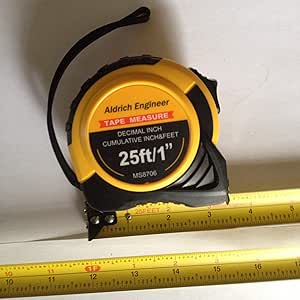 Decimal Inch Tape Measure, 25 foot, black marks even hundredths of an ...
