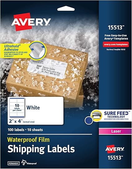 Avery Weatherproof Labels for Laser Printers, 2 x 4 Inch, White, Pack ...