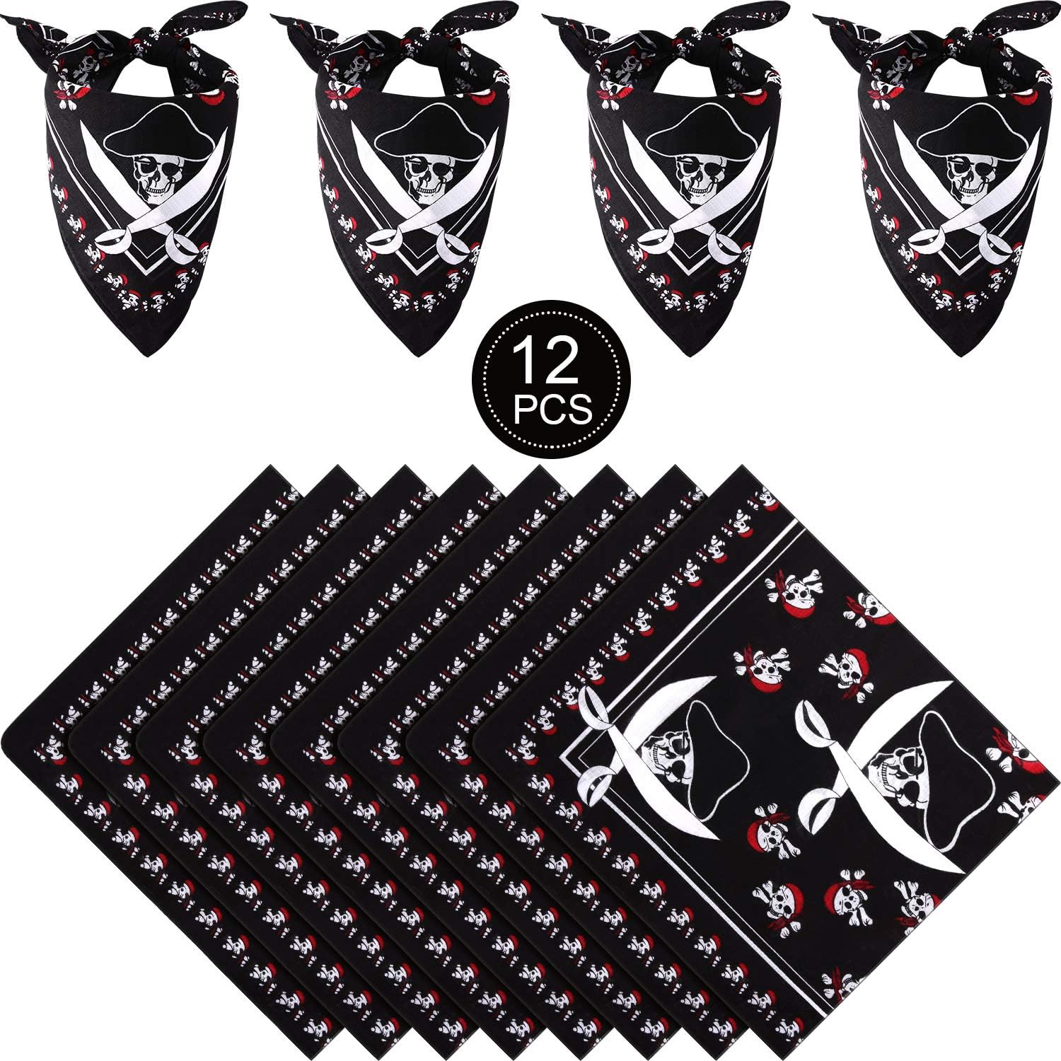 12 Pieces Pirate Bandana Black Pirate Headband Cotton Pirate Captain's ...