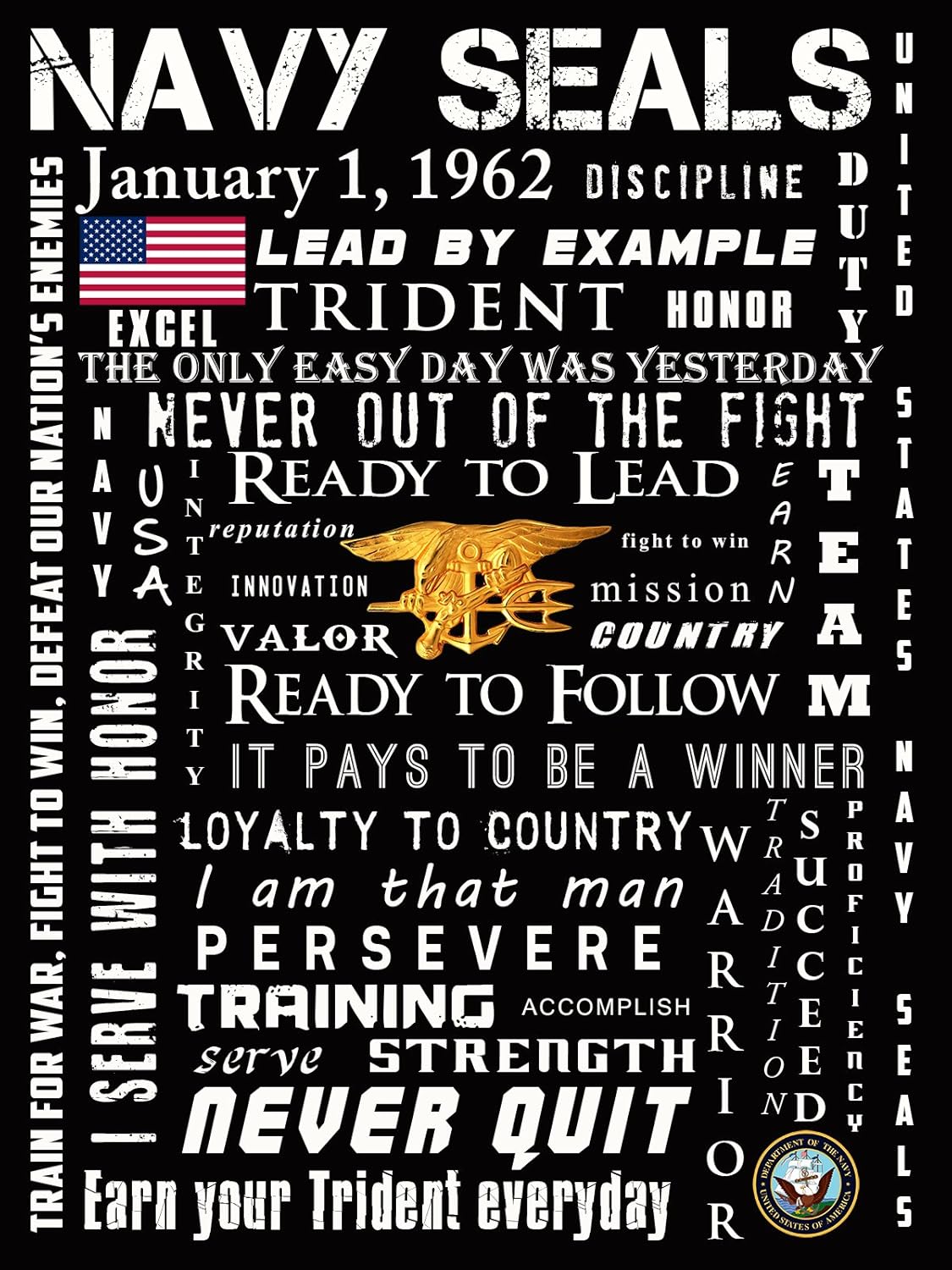 Navy Seals Poster Motivation Print Art 24x36: Amazon.co.uk: Kitchen & Home