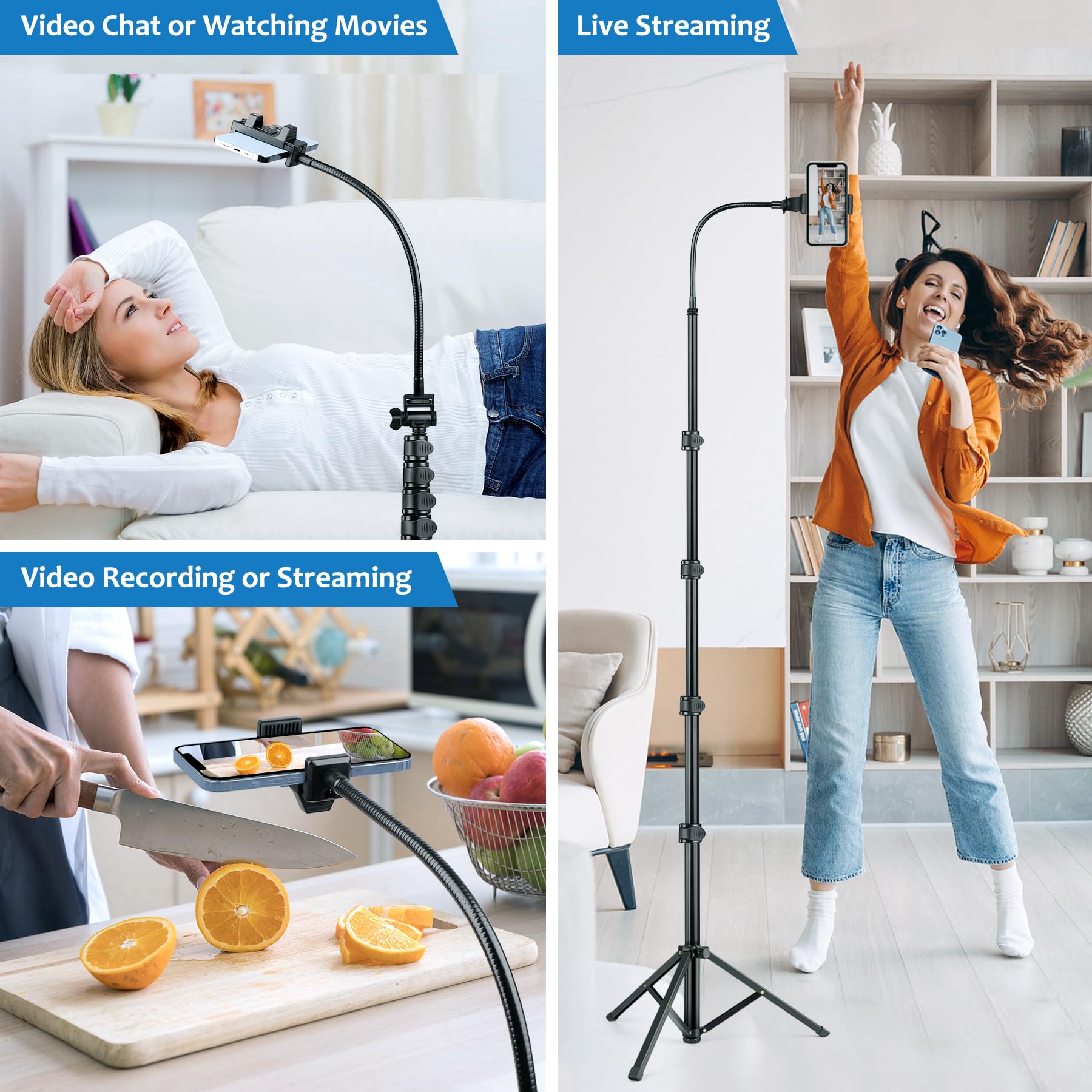 Victiv Phone Tripod, 80” Tall Tripod For IPhone With 13” Adjustable Gooseneck, Cell Phone Tripod ...