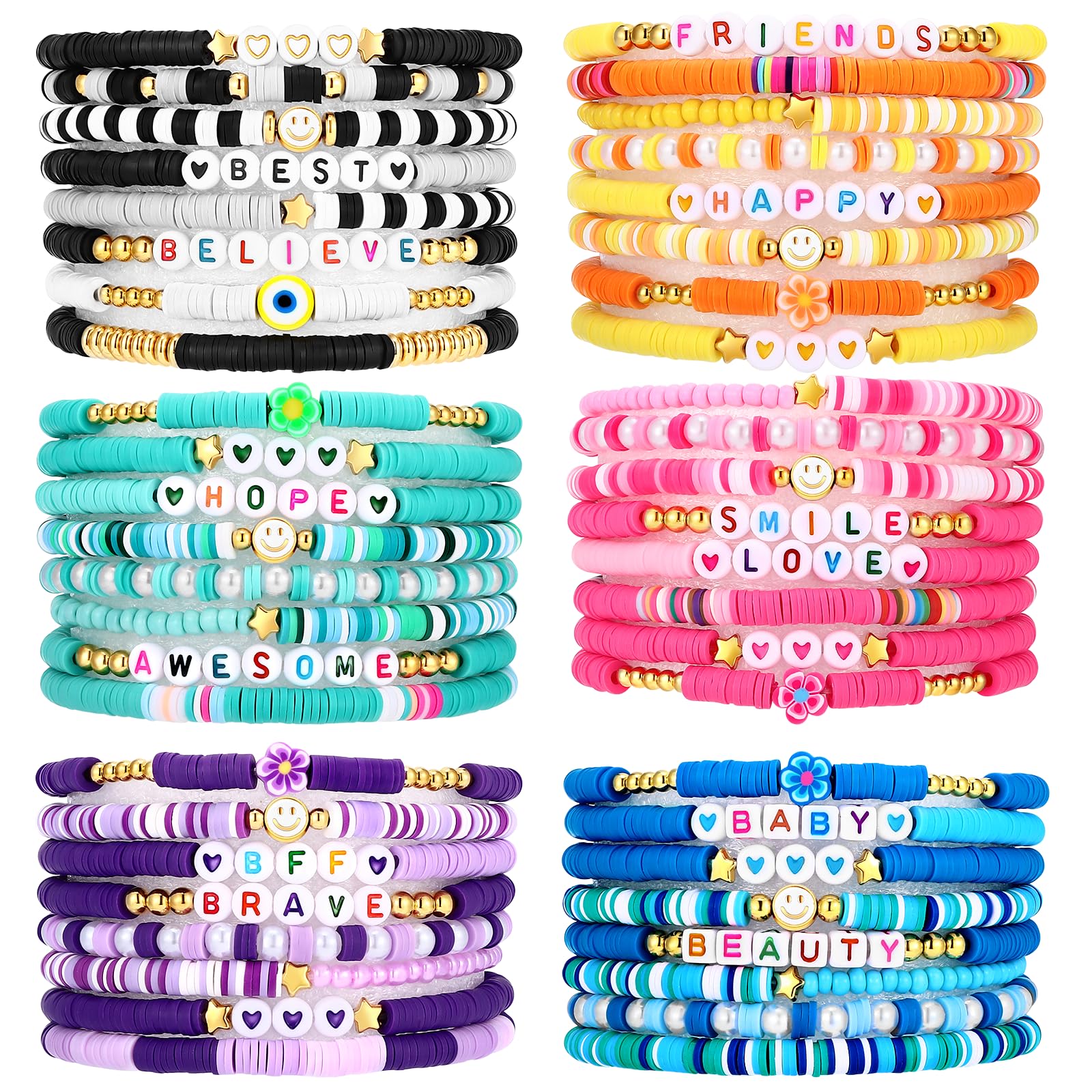 Draupnir 48 Pcs Friendship Bracelets Heishi Surfer Clay Bead Bracelets ...