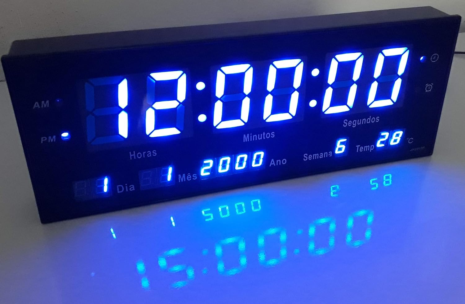 Relógio De Parede Grande Led Digital Alarme Br - Azul 33cm garantia:Sim ...
