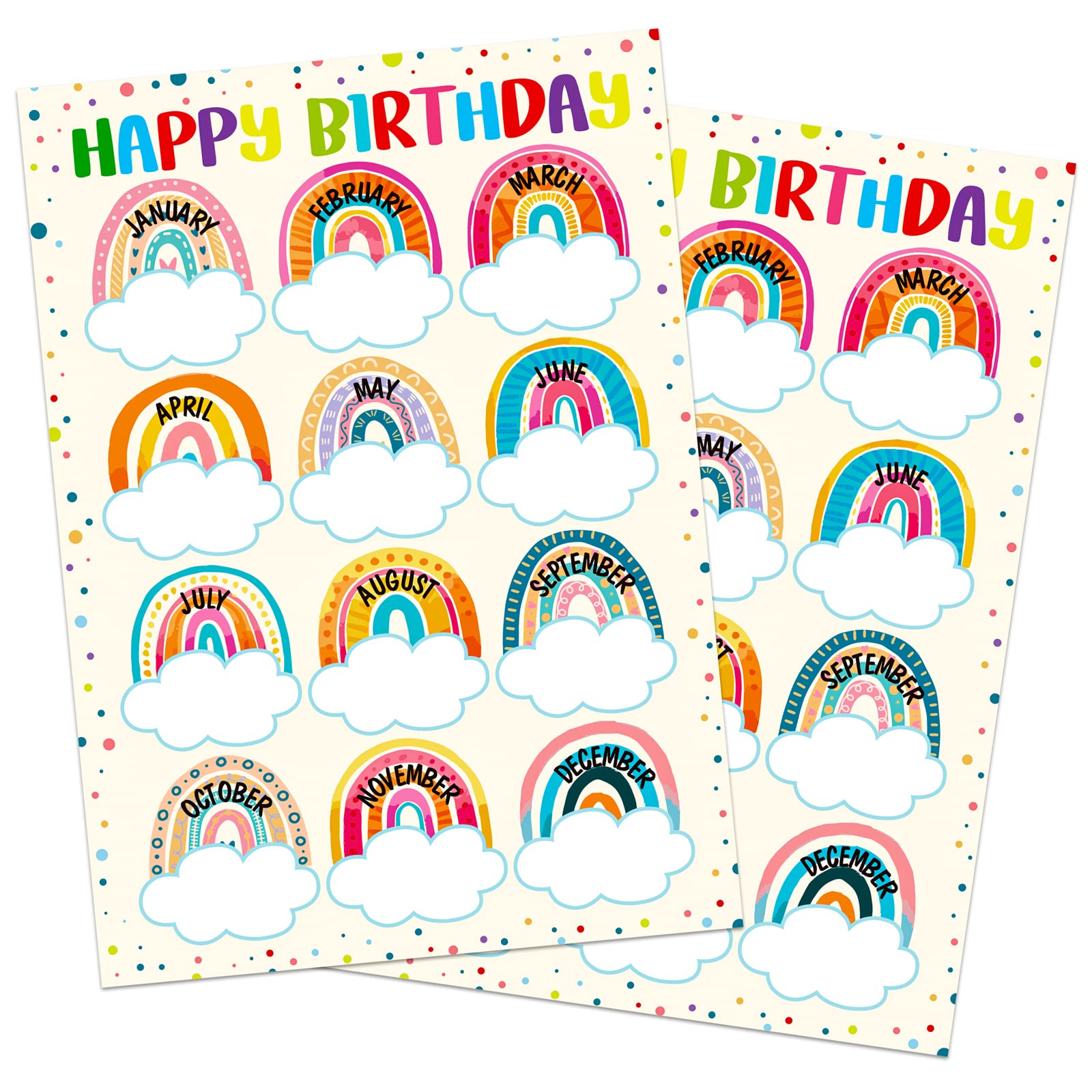 2 Pack Happy Birthday Poster Birthday Chart for Classroom Decor Rainbow ...