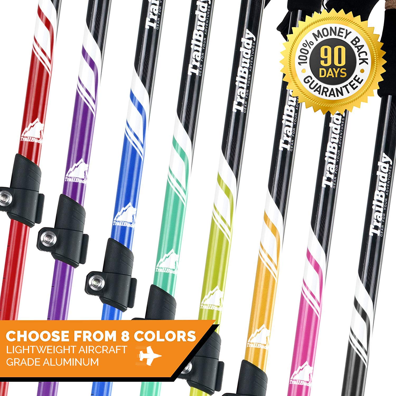 TrailBuddy Trekking Poles - 2-pc Pack Adjustable Hiking or Walking Sticks - Strong, Lightweight ...