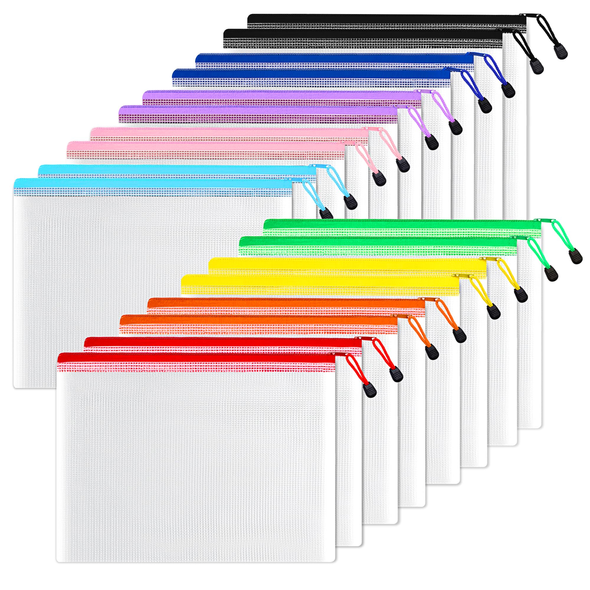 SUNEE Plastic Mesh Zipper Pouch 10x14 in (9 Colors, 18 Packs),Extra ...