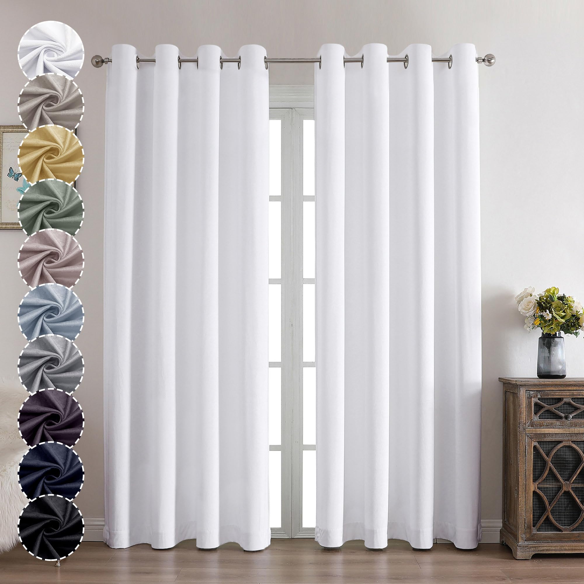 OWENIE Velvet Curtains 84 Inches Long 2 Panels Set, White Velvet ...