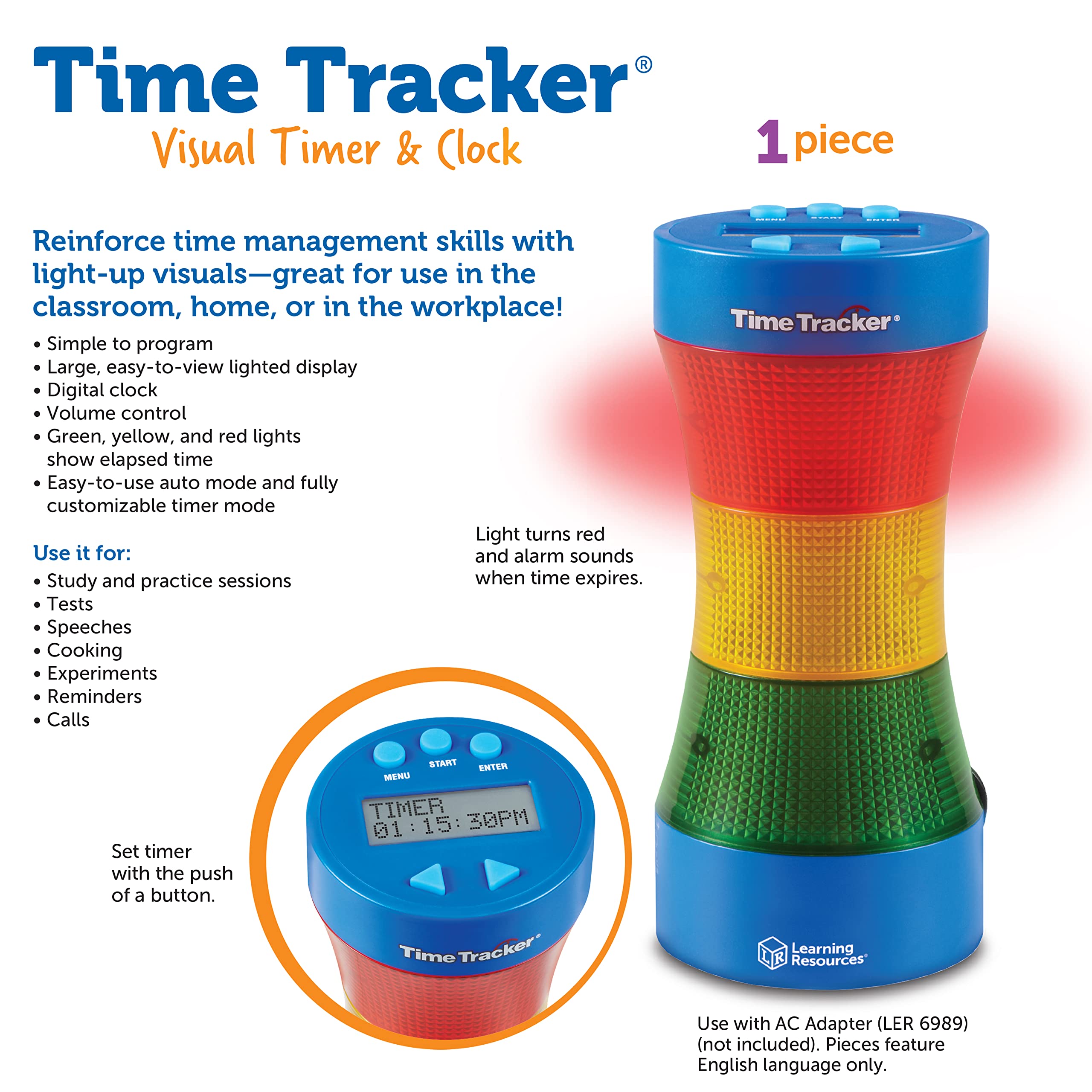 Mua Time Tracker Visual Timer & Clock - 1 Piece, Classroom Tracker, Alarm Clock, Light Up Timer ...