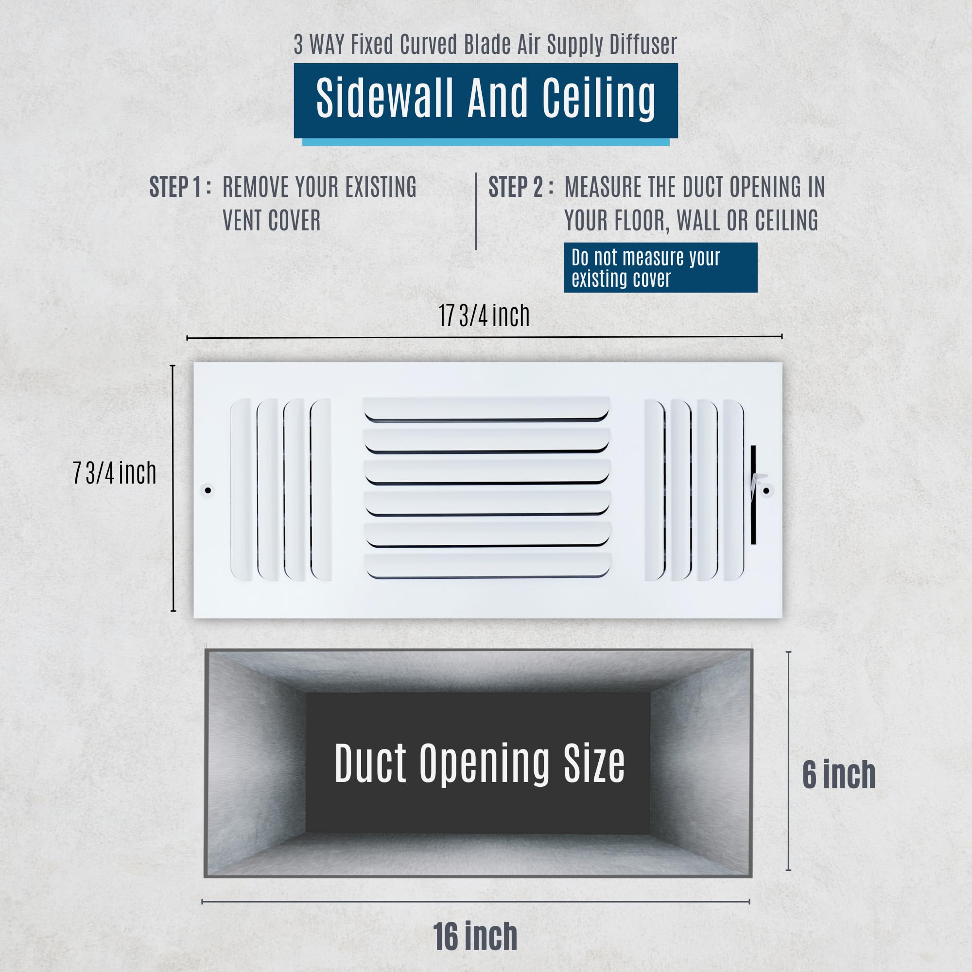 [8 Pack] Fits 16x6 Duct Opening 3 Way Fixed Curved Blade Air Supply ...