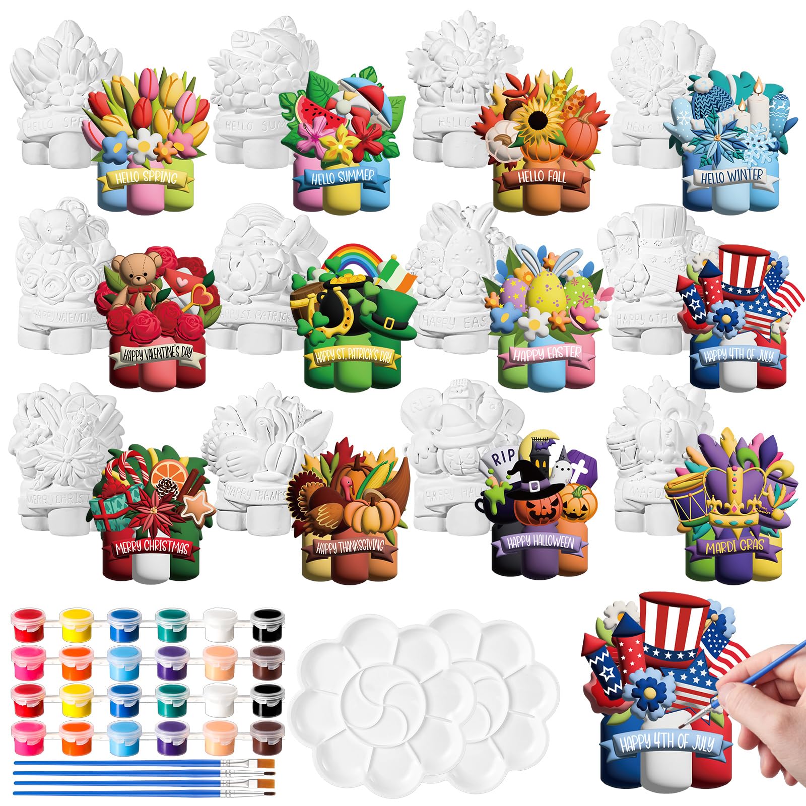 Kolldenn 12 Pcs Holiday Gnome Truck Vase Painting Kit Ceramics to Paint ...