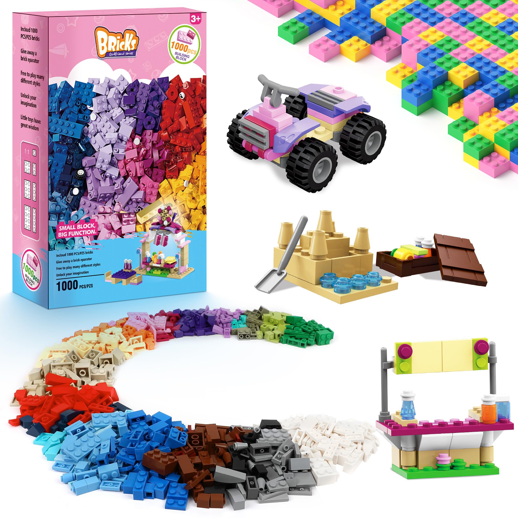 Girls' Bulk Brick Set (1000 Pieces) Builds Picnic Set,Sandcastle, Buggy ...