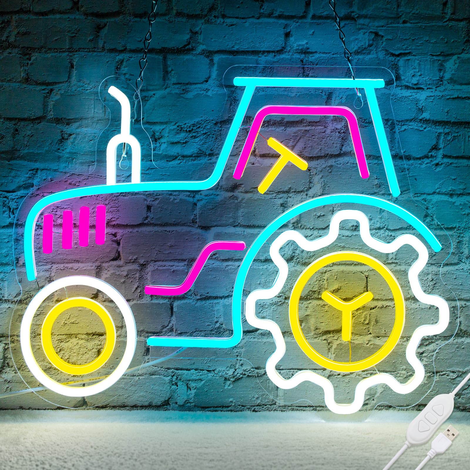 Basaneon Tractor Neon Signs Dimmable Led Garage Signs, USB Powered ...