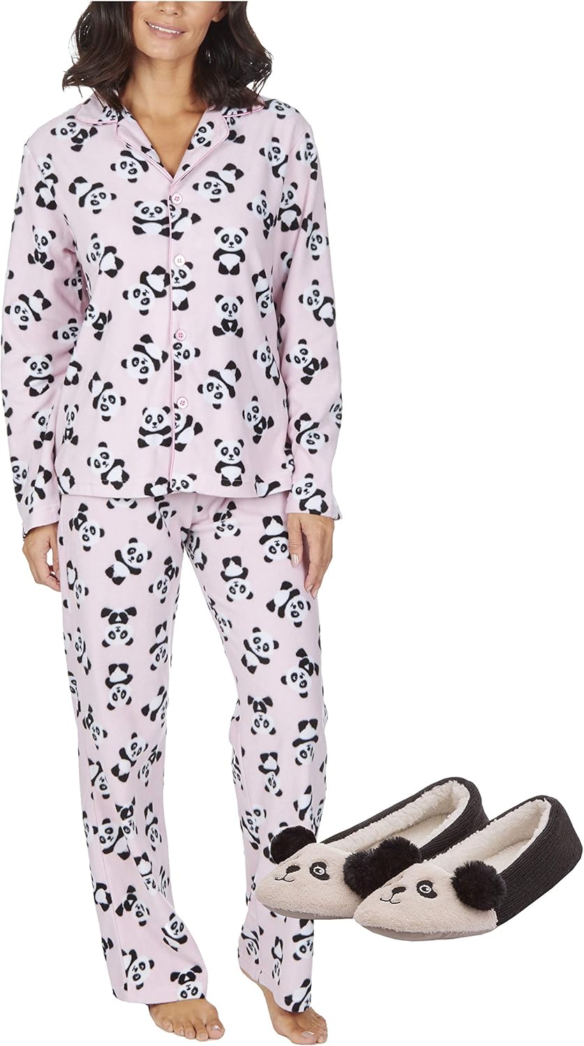 Metzuyan Ladies Long Panda Pyjama & Slippers Gift Set PJ's Medium UK ...