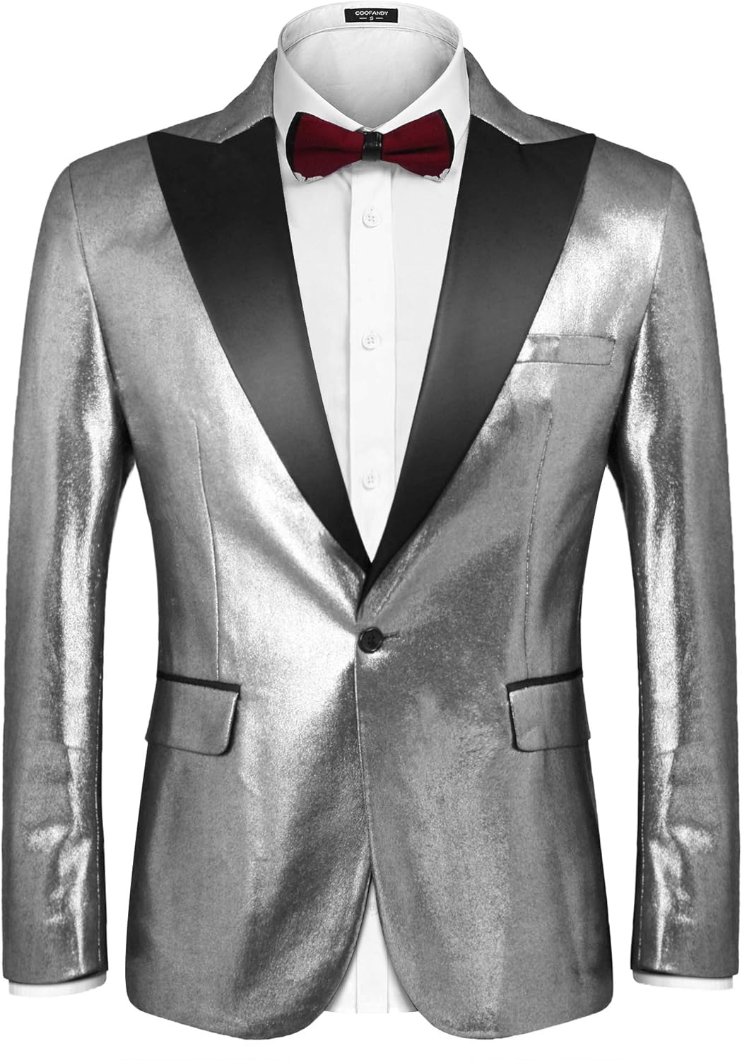 Buy COOFANDY Men Stylish Silver Metallic Suit Blazer Tuxedo for Party ...