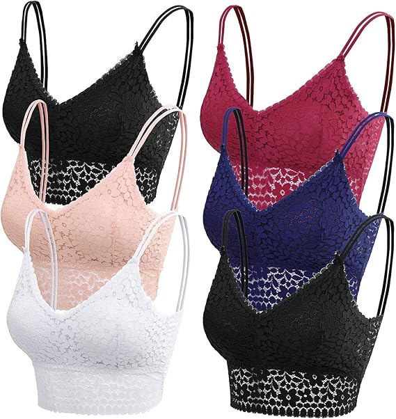 URATOT 6 Pieces Lace Bralettes for Women Girls Lace Daily Cami Bra with ...