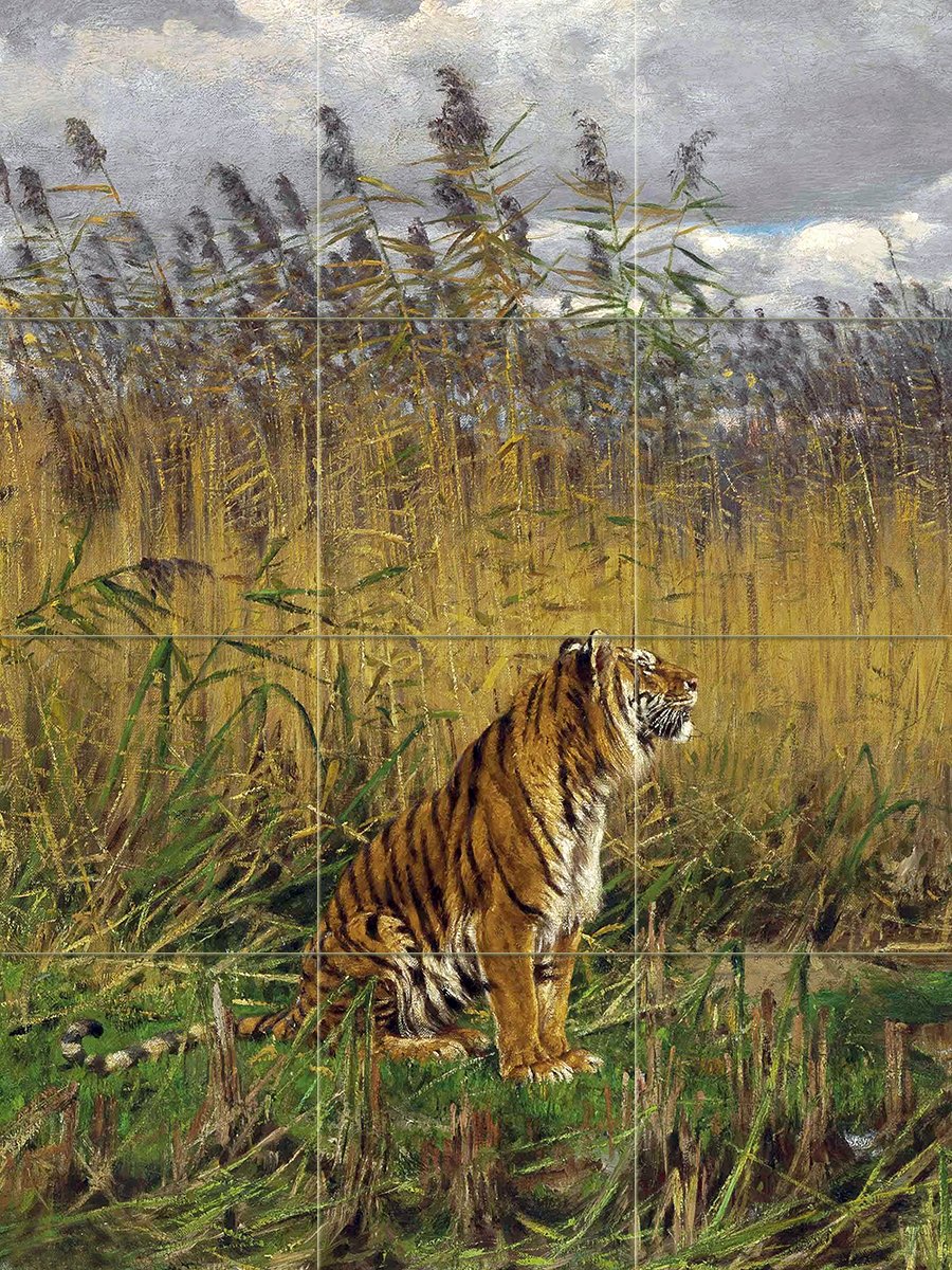 Tiger in a Landscape G. Vastagh animal Tile Mural Backsplash Art Marble ...