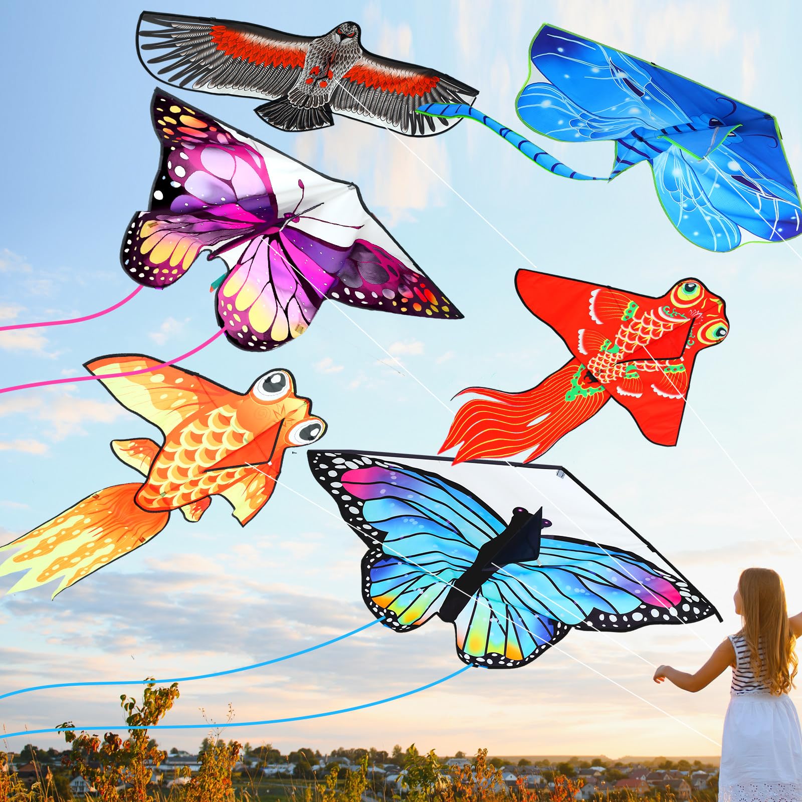 Leitee 6 Pack Large Kite for Kids and Adults Butterfly Kite for Kids ...